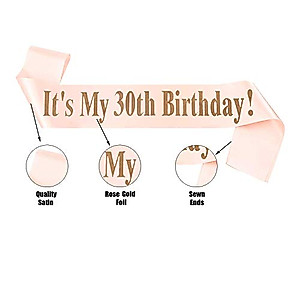 30th Birthday Girl Sash Headband,Rose Gold Birthday Tiara Sash for Women,Birthday Headpiece,30th Birthday Decorations for Her