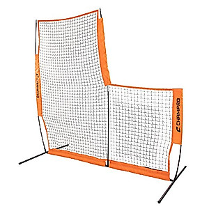 CHAMPRO MVP Portable Lightweight Protective L-Screen, Baseball/Softball Pitcher's Net, 7' X 7' Orange