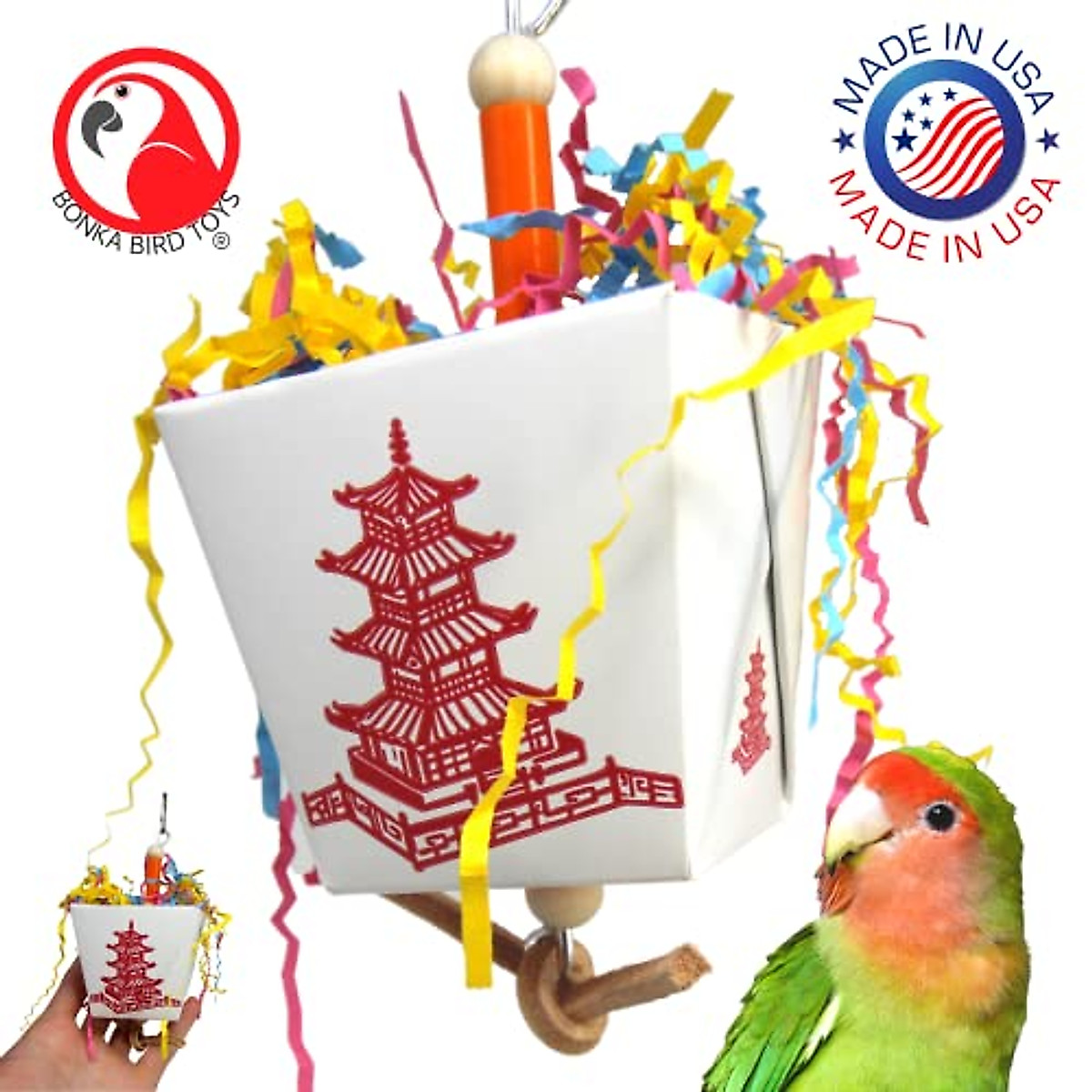 Bonka Bird Toys 3875 Take Out Small Medium Bird Toy Oyster Pail Treat Box Foraging Paper Chew Shred Cockatiel Parakeet Conures and Other Similar Birds