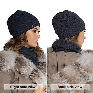 Braxton Hats Scarf Set Women - Knit Dark Royal Blue Slouchy Navy Beanie Neck Warmer - Wool Fleece Cap Scarfs