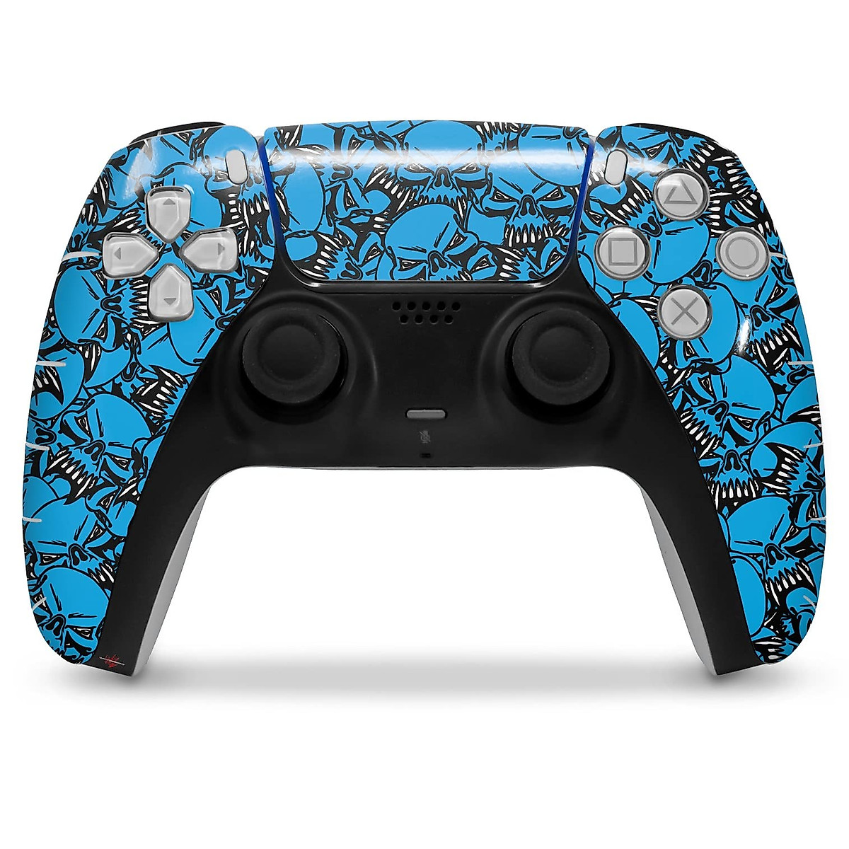 WraptorSkinz Skin Wrap compatible with Sony PS5 DualSense Controller Scattered Skulls Neon Blue (CONTROLLER NOT INCLUDED)