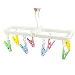 EIKS Laundry Hanger Drying Rack with 8 Clips for Towels, Bras, Baby Clothes, Gloves, Portable & Foldable & Compact Size for Travel