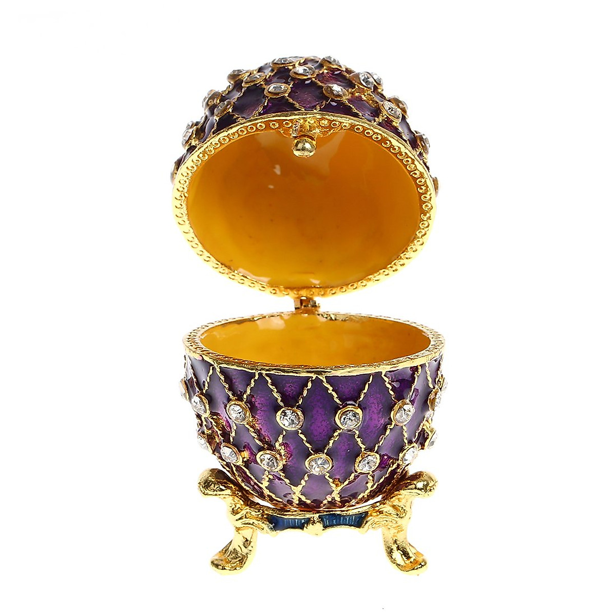 YU FENG Faberge Egg Trinket Box Hinged Jewelry Ring Holder Collectible Figurine Boxes Decorative Egg Crystals (purple)