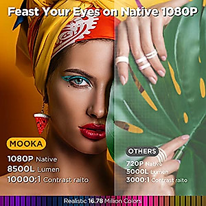 MOOKA Native 1080P Projector with WiFi and Bluetooth, 8500L FHD Movie Projector for Outdoor, Hi-Fi Speaker, Zoom, Sleep Timer, Bag, Support 300" Screen Mini Projector for Phone/TV Stick/Laptop/Xbox