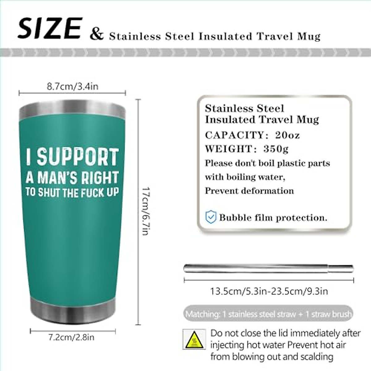 liabiliies I Support A Man's Right to Shut The Fuk Up Tumbler Coffee Tumblers 20 oz Tumbler with Lid and Straw Insulated Tumblers Stainless Steel Tumbler Funny Gifts for Men