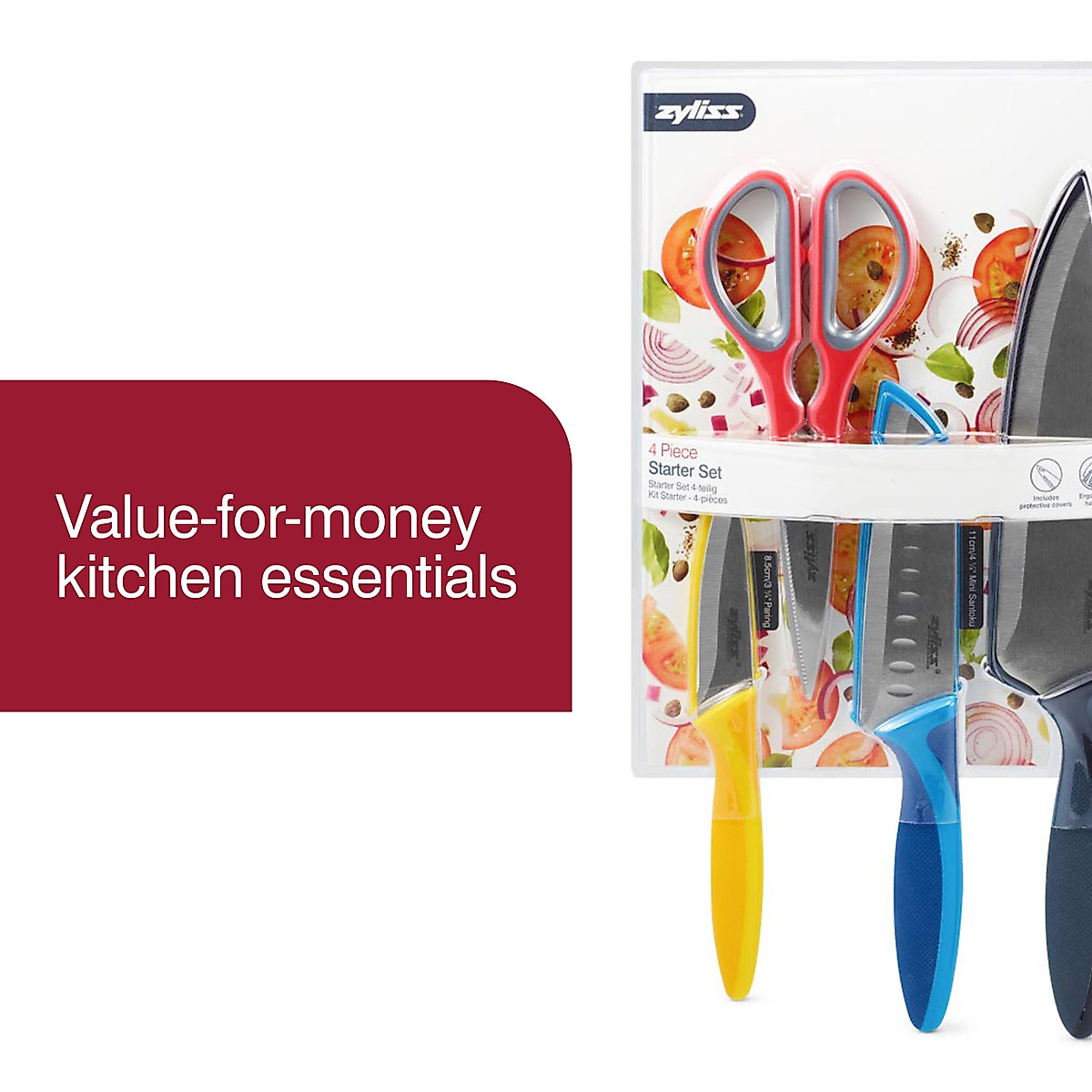 ZYLISS 4 Piece Value Knife Starter Set with Sheath Covers, Stainless Steel