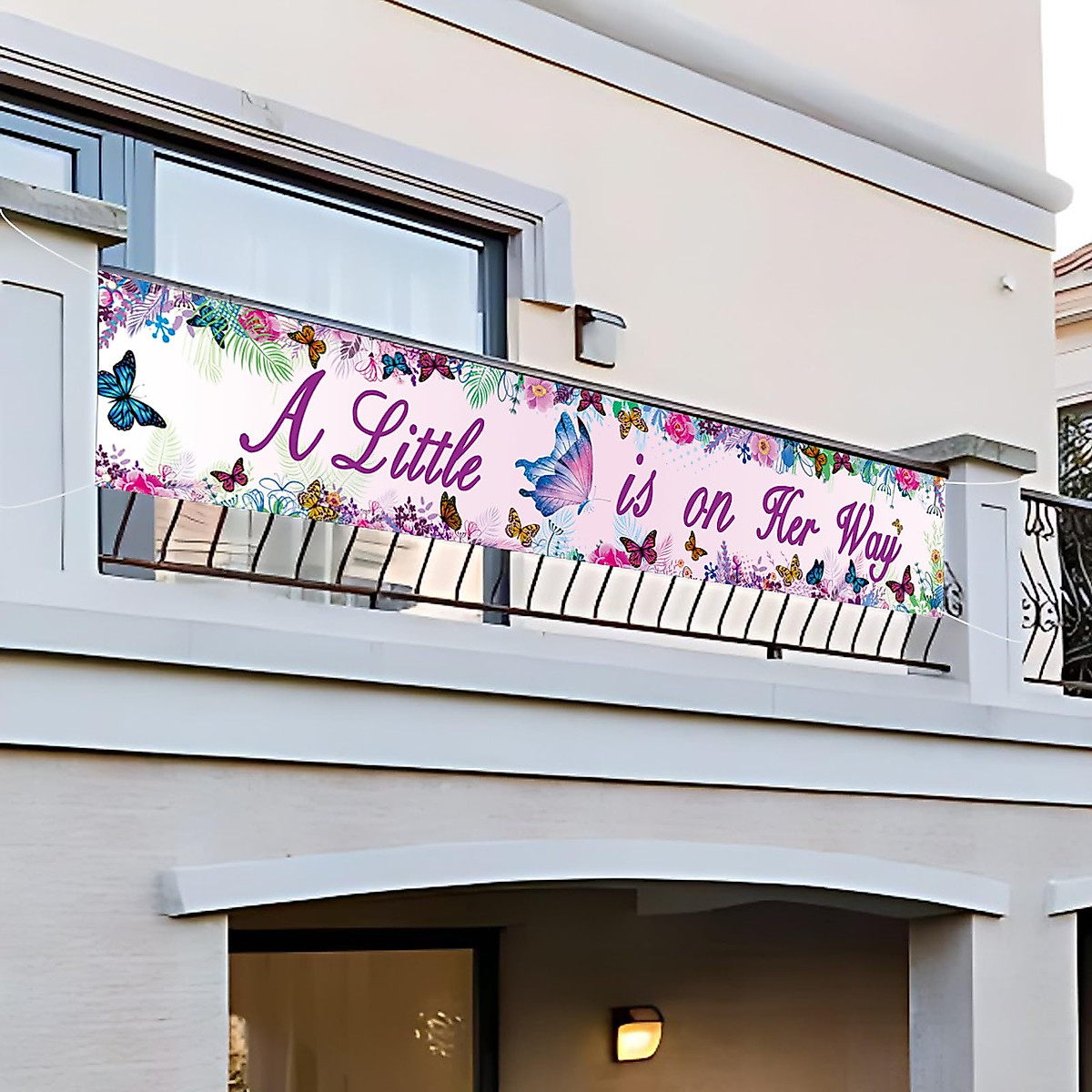 Labakita A Little Butterfly is on Her Way Banner, Purple Butterfly Baby Shower Decorations for Girl, Girl Baby Shower Banner for Courtyard / Garden / Yard, Gender Reveal Decorations