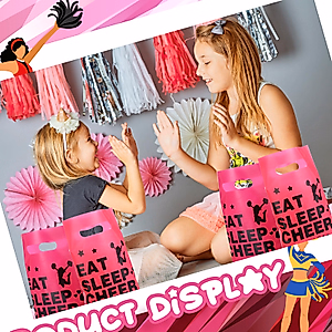 Affrolling 100 Pcs Cheerleading Plastic Goodie Bags Bulk 9.84" x 6.5" Cheerleading Party Supplies Cheer Gift Bags with Handle for Team Cheerleader Party Gymnastics Party Decorations
