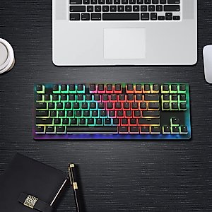 XVX Womier 75% Keyboard, TKL Mechanical Gaming Keyboard, Hot Swappable Black Keyboard, K87 PRO with Pudding Keycaps Wired RGB Keyboard for PC PS4 Xbox - Yellow Switch