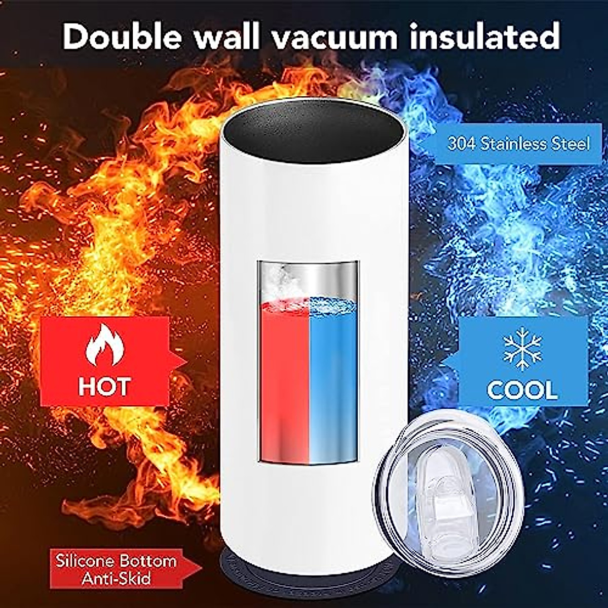 NEOACT 12 Pack Sublimation Tumblers Blanks 20 oz Stainless Steel Double Wall Insulated Straight Skinny Tumblers with Straw Lid Heat Tape Rubber Bottoms Shrink Wrap Individually Boxed for Heat Transfer