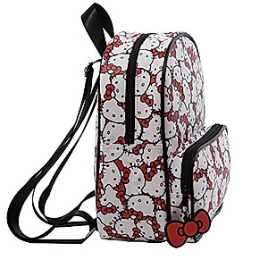 AI ACCESSORY INNOVATIONS Sanrio’s Hello Kitty Allover Print Double Strap Shoulder Bag, Mini Backpack Purse with Molded Bow Dangle, 10.5 Inches, Adjustable Straps, Faux Leather