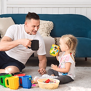 BOMENNE Build-on Brick Mug,Funny Novelty Coffee Mug,Creative DIY Building Blocks Cup,Birthday Party Cups for Kids,Unique Gifts for Christmas,Black