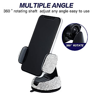 LOVYNO Bling Car Phone Holder,Bling Crystal Car Phone Mount , with One More Air Vent Base, Universal Cell Phone Holder for Dashboard,Windshield and Air Vent (White)