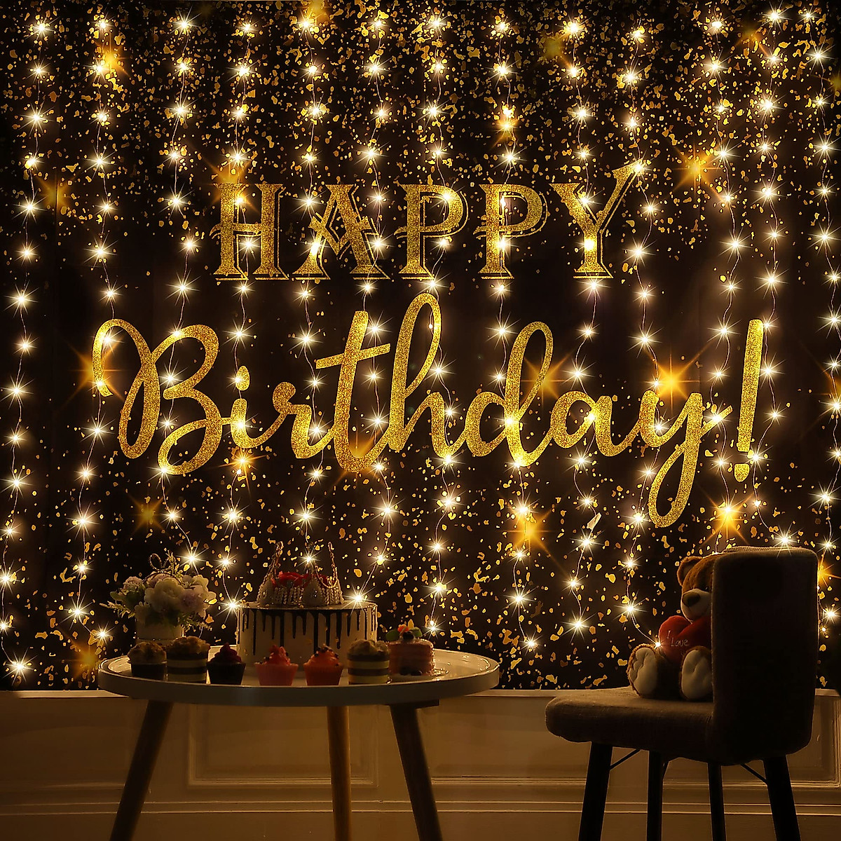 195 LED Curtain Tapestry Backdrop String Lights, 8 Strings 6.6x4.9Ft Tapestry Fairy String Light with Remote, 8 Modes Window Wall Hanging Light Strings for Bedroom Indoor Outdoor Graduation Decor