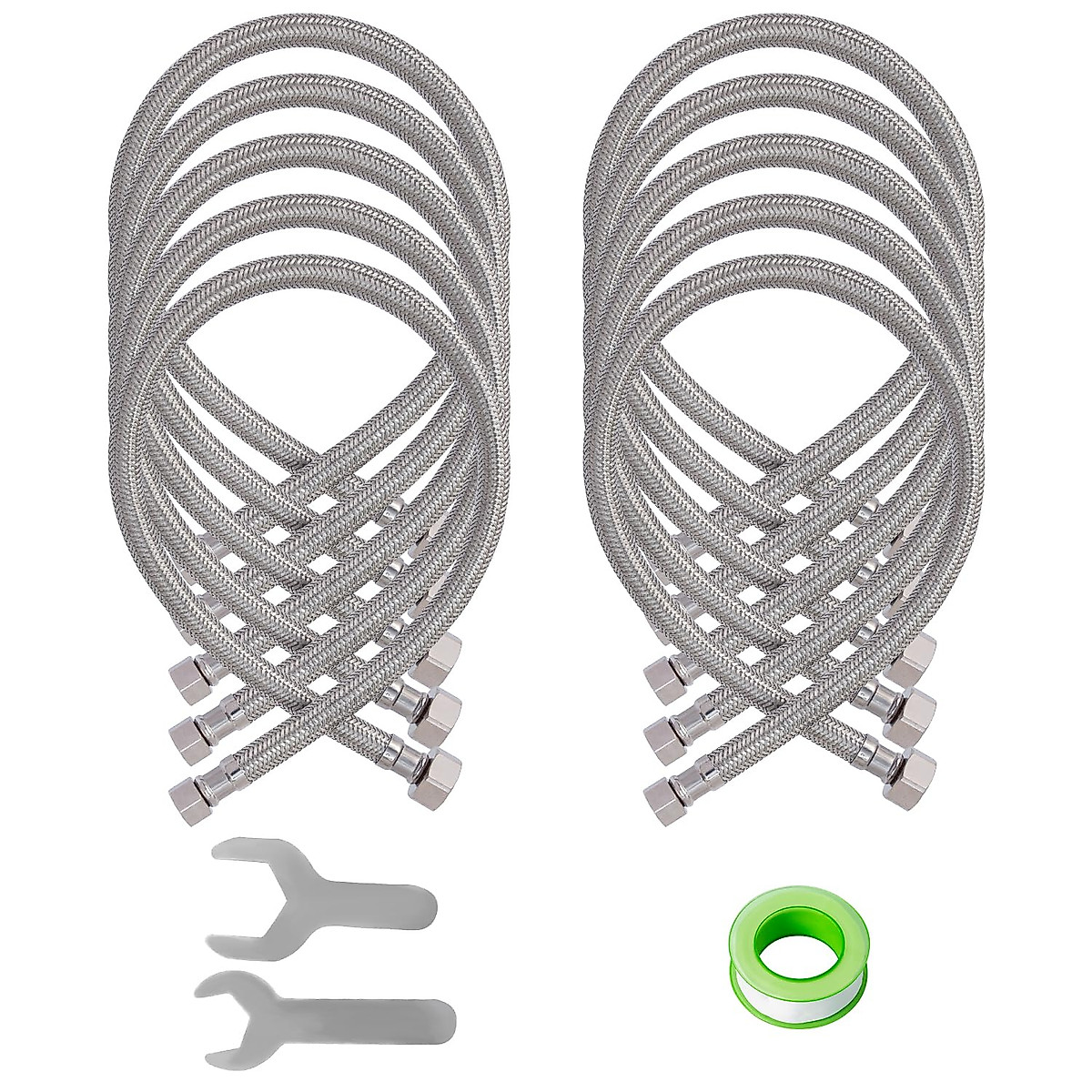 (10 Pack) SUNGATOR 24 Inch Faucet Supply Lines, 3/8" Female Comp Thread x 1/2" FIP Thread Sink Hose, 24" Stainless Steel Braided Faucet Supply Line for Bathroom, with 2 Wrenches and 1 Sealing Tape
