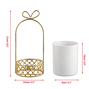 JUXYES Ceramic Silverware Holder For Tabletop, White Cutlery Holder With Golden Metal Bracket, Decorative Flatware Holder Countertop Utensil Holder Organizer for Wedding Kitchen Dining Tables