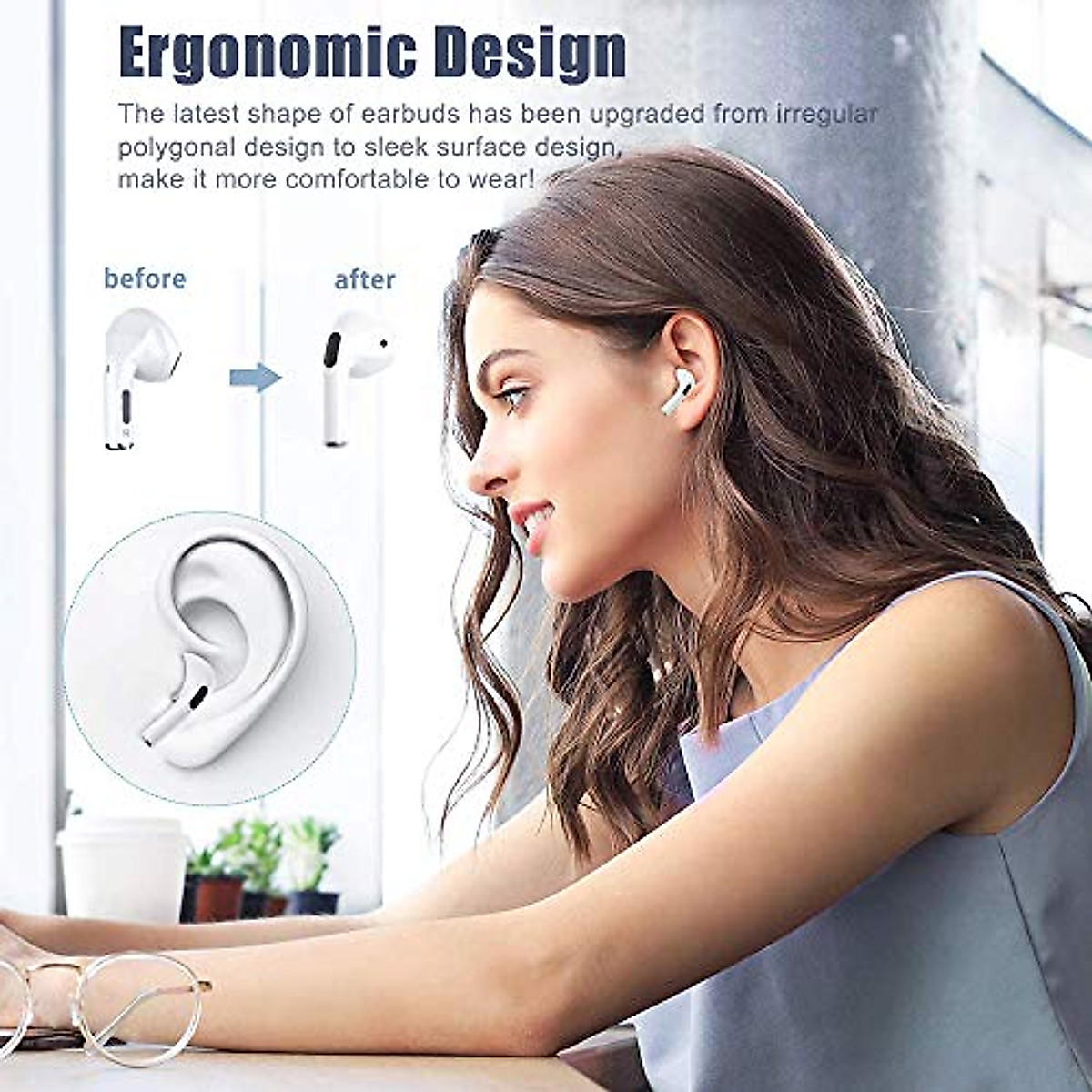 Wireless Earbuds, Bluetooth Earbuds IPX7 Waterproof Wireless Bluetooth with Microphone Charging Case 24H Playtime,Pop-ups Auto Pairing Hi-Fi Stereo Sound Headset for iPhone/Samsung/iOS/Android