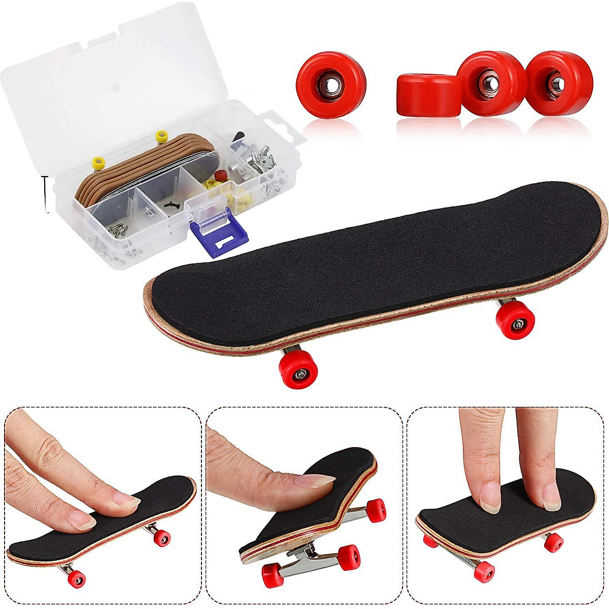 YICHUMY DIY Fingerboard Kit with Box 5 Packs Mini Fingerboards Professional Mini Skateboard Finger Skateboard with Mini Wrench/Screwsdriver/Brackets/Screws/Fingerboard Wheels Wheels