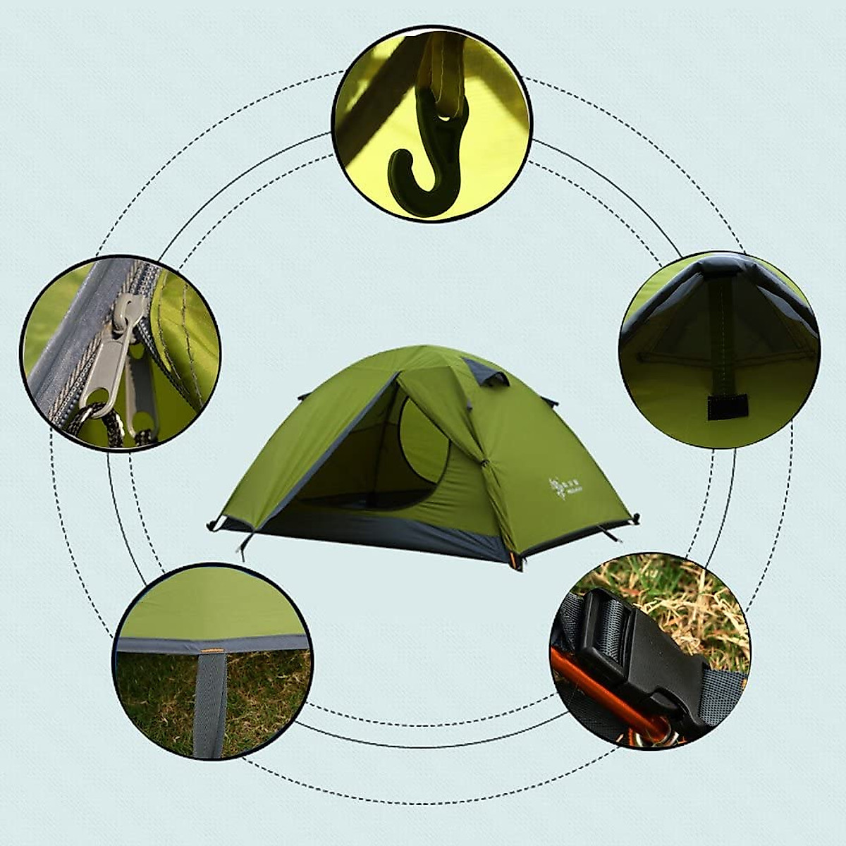 2-3 Person Tents for Camping 3-4 Season Windproof Camping Tent Family Tent Two Doors Double Layer with Aluminum rods for Outdoor Camping Family Beach Hunting Hiking Travel (Green-3 Person)