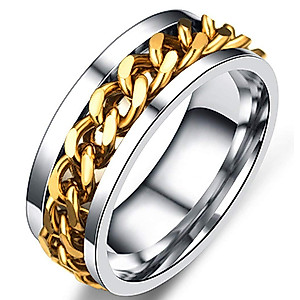 JAJAFOOK Jewelry 8mm Silver and Gold Spinner/Rotatable Chain Eternity Wedding Ring Band for Unisex Rings