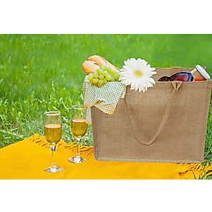 YOTNUS 10 Pack Burlap Jute Tote Bag, Reusable Grocery Bags with Handle Waterproof Beach Bag Bulk, Market Bag Burlap, Gift Bags, Large DIY Blank Tote for Wedding, Bridesmaid Bachelorette Bags