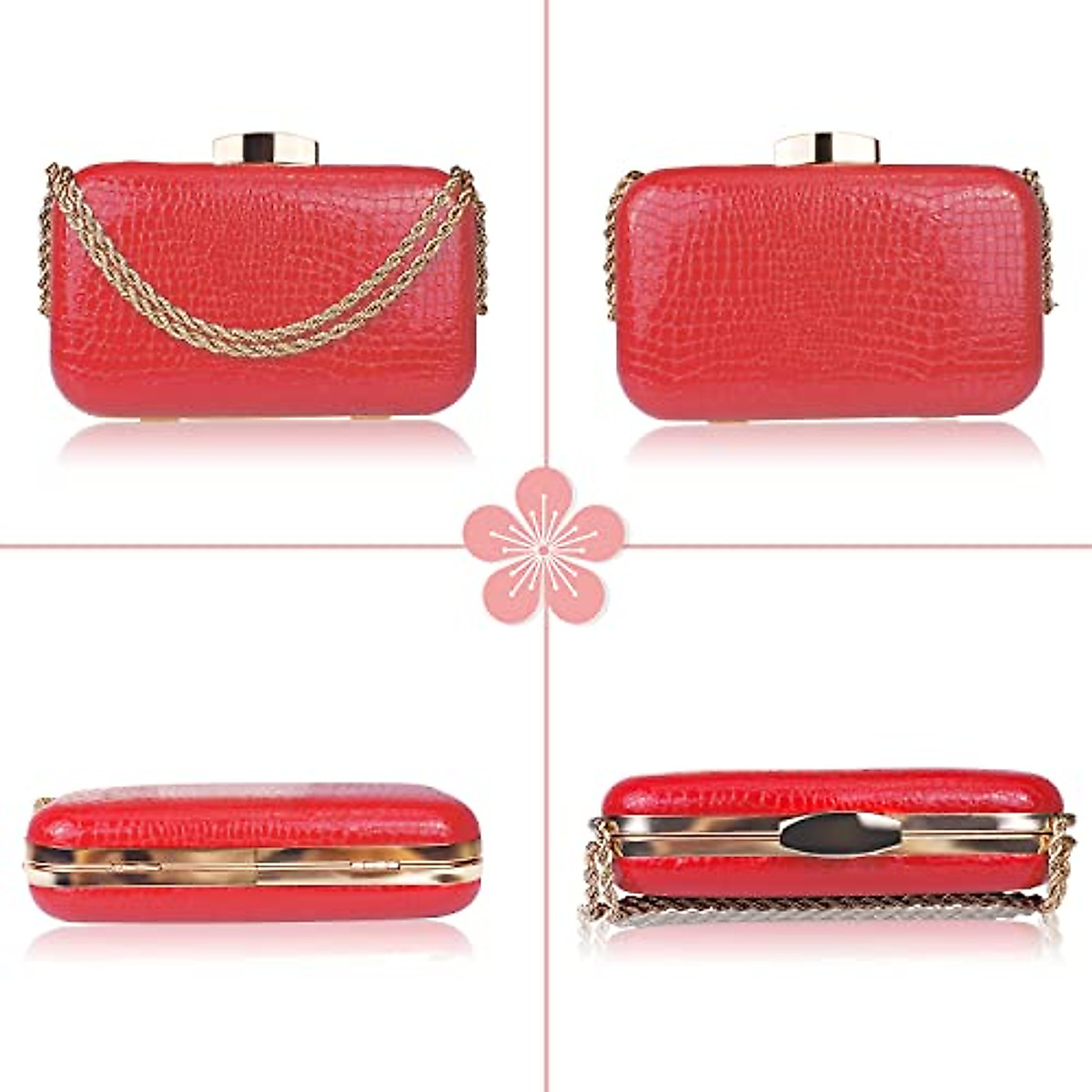 Evening Bag - Small Clutch Purses for Women Wedding - Women's Evening Handbags Formal Crossbody Evening Clutch (Red)