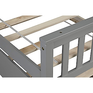 Twin Platform Bed with Trundle, Solid Wood Bed Frame with Headboard, Footboard for Teens Boys Girls,No Box Spring Needed (Grey)