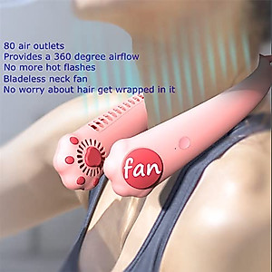 Vividda Portable Neck Fan, Rechargeable Fan around Neck, Hands Free Personal for Your Hanging Bladeless, Cooling Air Conditioner with 3 Wind Speed Outdoor Indoor, Pink