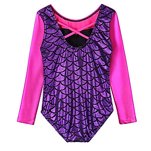 BAOHULU Girls Gymnastics Leotards Shiny Spliced Scale Dance Clothes 3-12 Years B146_Purple_4A