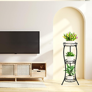 FLMOUTN 3 Tier Tall Metal Plant Stand for Indoor Outdoor Plants, 35 Inch Corner Plant Stands Display Rack, Rustproof Iron Flower Pot Holder Shelf for Patio Balcony Garden Living Room (Black)
