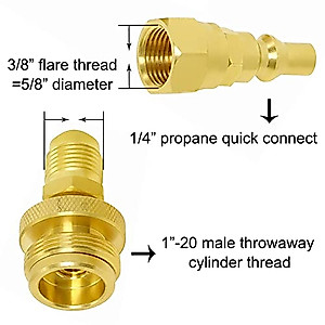 Joywayus 1LB Propane Disposal Adapter Fitting with 1/4" Quick Connect Disconnect Plug Convert and 3/8" Flare Male to 1"-20 Male Throwaway Cylinder Thread