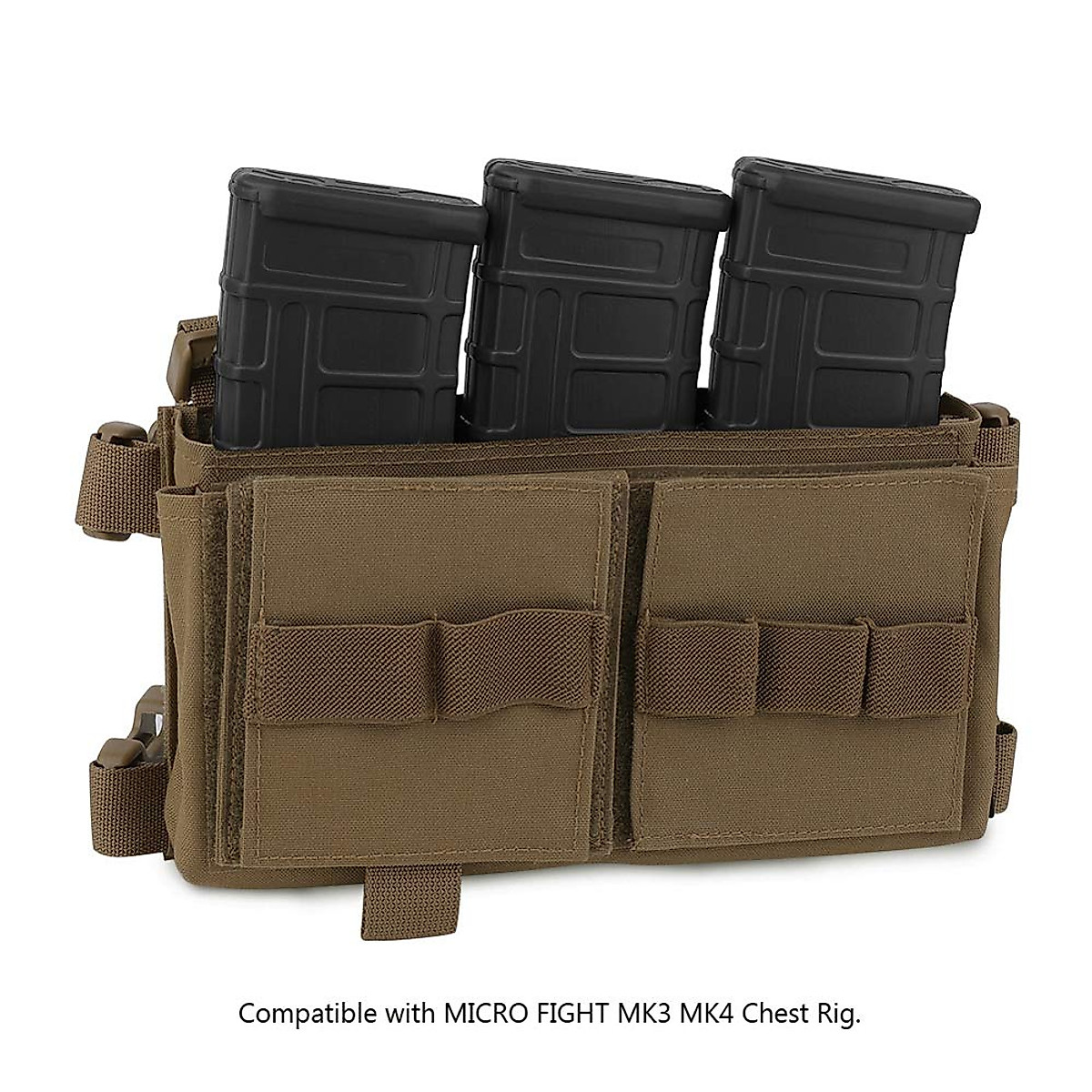 KRYDEX Triple 5.56 Magazine Holder Elastic Mag Holder with Hook Fasteners for MK3 and MK4 Chest Rig (Coyote Brown)