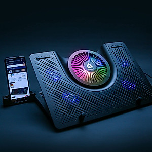 KLIM Nova RGB Laptop Cooling Pad - New - Gaming Laptop Cooler with Phone Holder - Quiet Laptop Stand with Fan - Compatible up to 17"- Ventilador para Laptop - 5-Year Warranty - Mac PS5 PS4 Xbox One