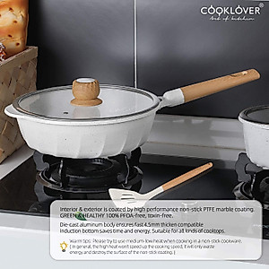 COOKLOVER Nonstick Frying Pan Induction Sauté Pan with Lid - 9.5 inch- White + Nonstick Frying Pan - 11inch- White