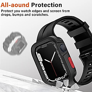 Amizee Rugged Case Compatible with Apple Watch Case Series 8/7 45mm Series 6/SE/5/4 44mm, Soft TPU Shockproof Bumper Drop Proof Protective Cover Compatible with iWatch - Black