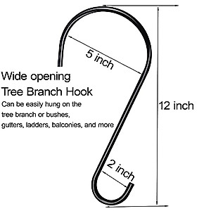DINGEE Tree Branch Hook,12 Inch Large S Hooks for Hanging Plants,Black Metal Long S Hooks for Bird Feeder,6 Pack Heavy Duty S Hooks for Bird House,Baskets, Lanterns,Garden,Patio,Indoor Outdoor