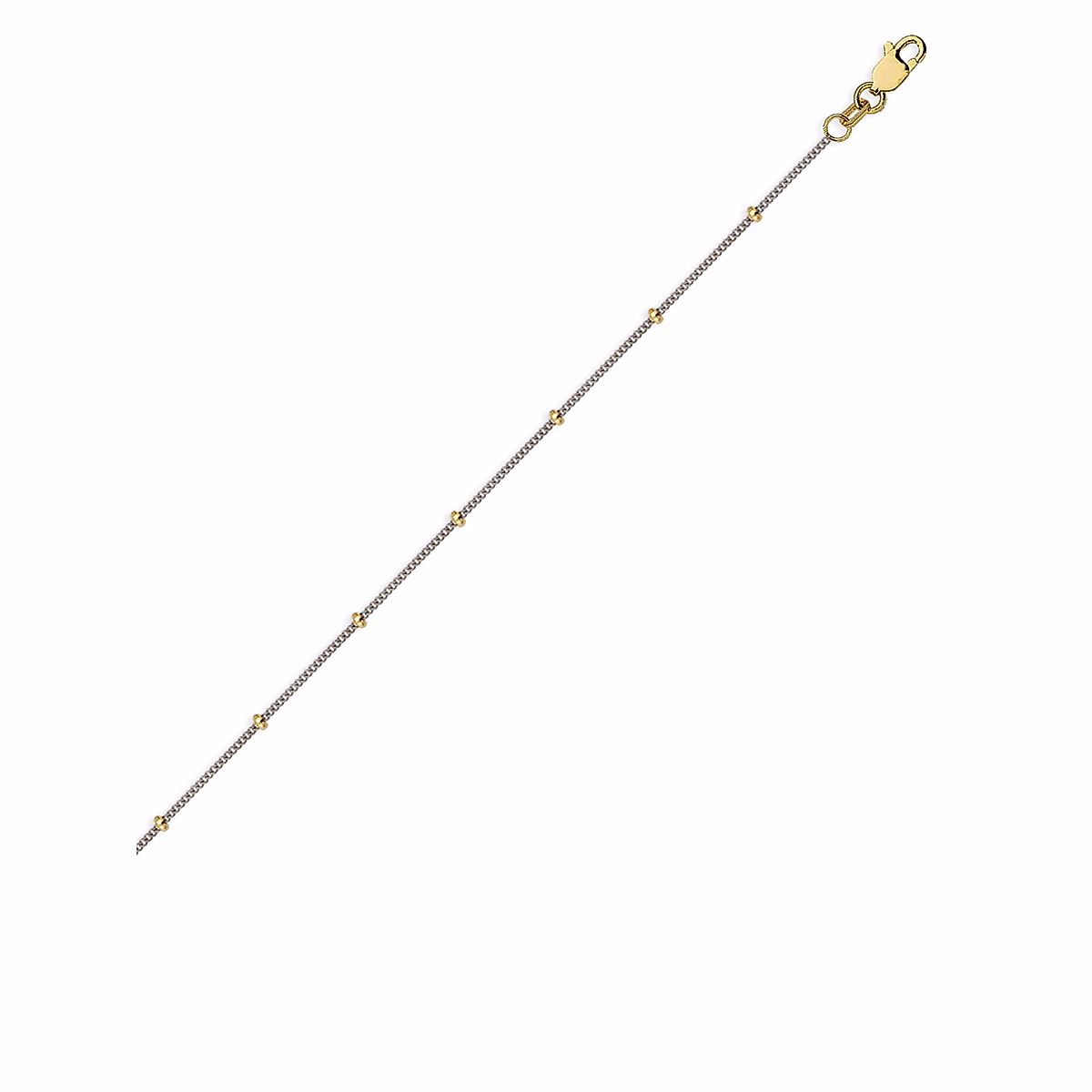 AzureBella Jewelry 14k Two-tone White and Yellow Gold Satellite Bead Curb Chain Necklace, 16-inch