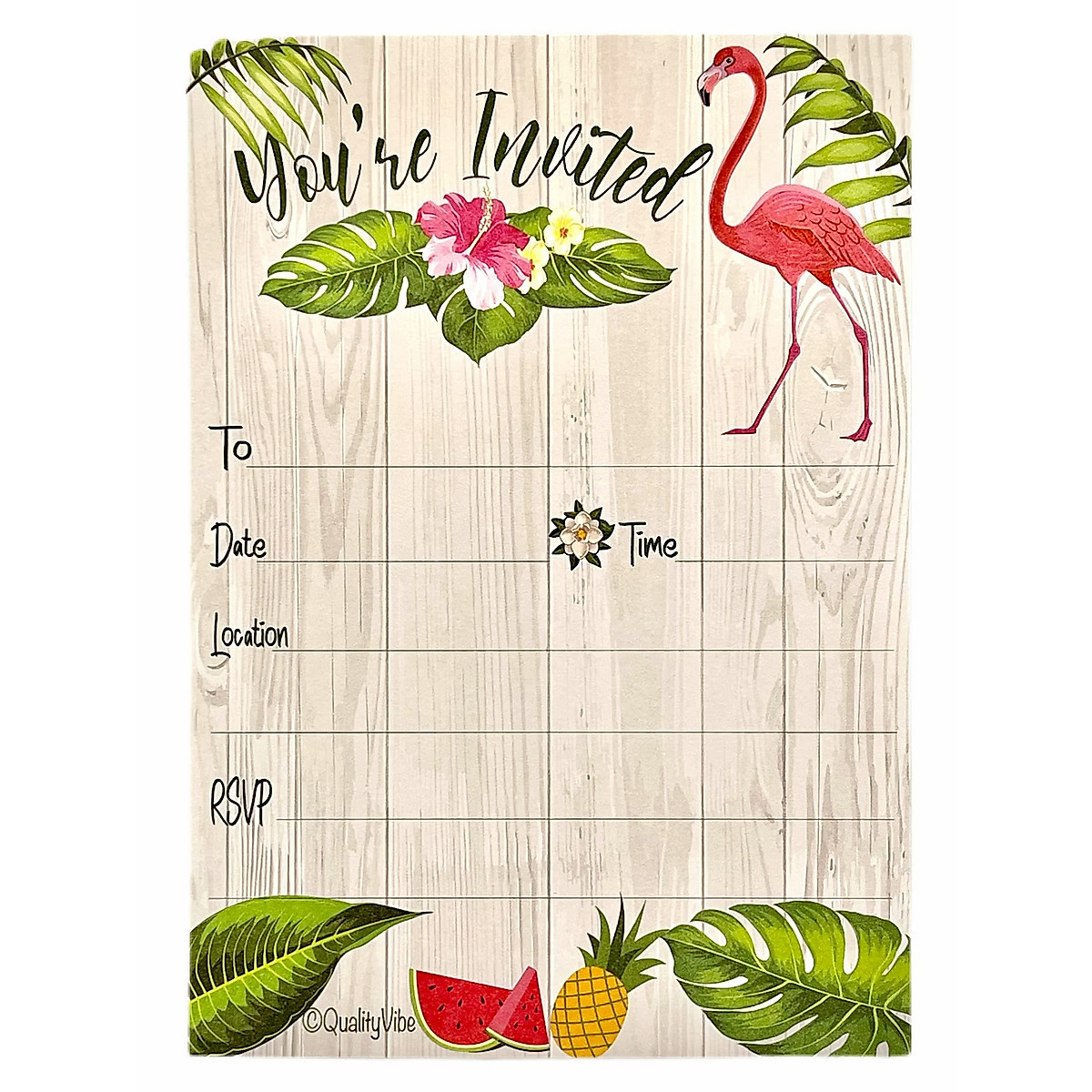 25 Flamingo Party Invitations With Envelopes, Pineapple & Watermelon. For Birthdays, Baby & Bridal Showers & Beach Parties. Thick & Non Coated Cardstock For Use With Any Pen.