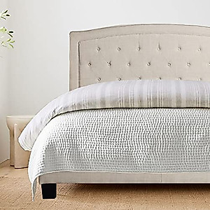 Rosevera Jordana Panel Bed Frame with Ajustable Button-Tufted Headboard for Bedroom/Linen Upholstered/Wood Slat Support/Easy Assembly, King, Beige