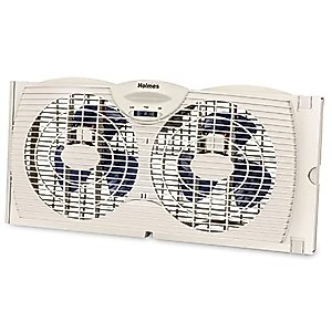 HOLMES Dual Blade Manual Window Fan with Double Sided Speed Control, Dual 3 Blade Fans, Manual Reversible Intake and Exhaust, Expandable Side Panel with Additional Extender Panels, White