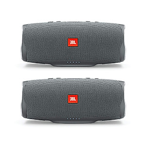 JBL Charge 4 Portable Waterproof Wireless Bluetooth Speaker Bundle - (Pair) Gray