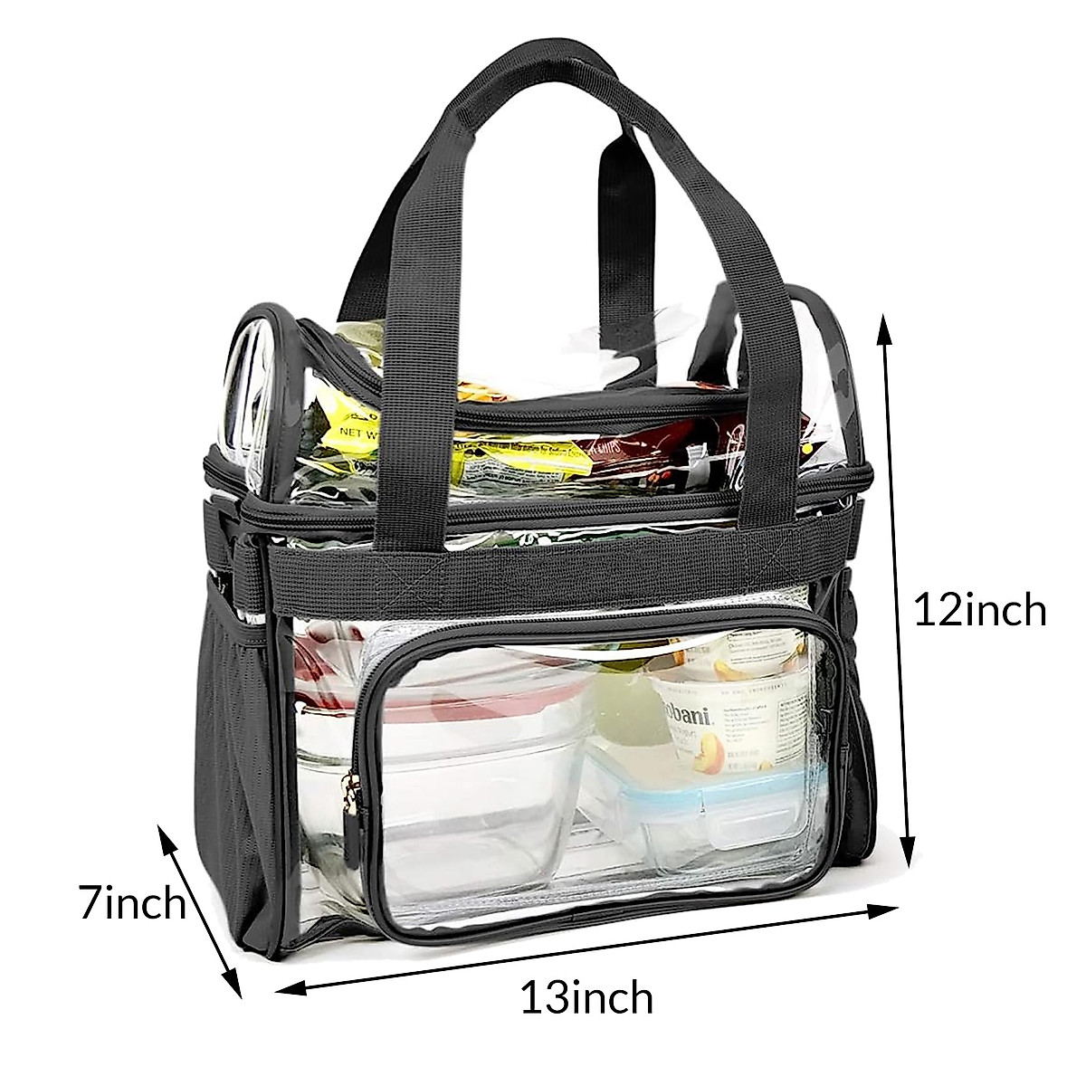 TACVEL Medium Heavy Duty Clear Lunch Bag, Stadium Approved Clear lunch Bag with Adjustable Strap, Clear Lunch Box for Women Men Work-Black