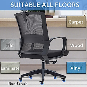 ANPTGHT Office Chair Wheels with Brake, Wheels Smooth Rolling Heavy Duty Casters Safe for Hardwood Floors & Carpet, Replacement Rubber Chair Casters Smooth & Quiet Universal Stem 7/16" Blue Set of 5