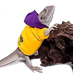 WATFOON Bearded Dragon Clothes Tank Accessories Costume Reptile Hoodies Apparel Handmade Velcro Warm Coat Jacket for Skin Protection Photo Party Lizard Small Animal Gecko Chameleon (L, Purple/Yellow)