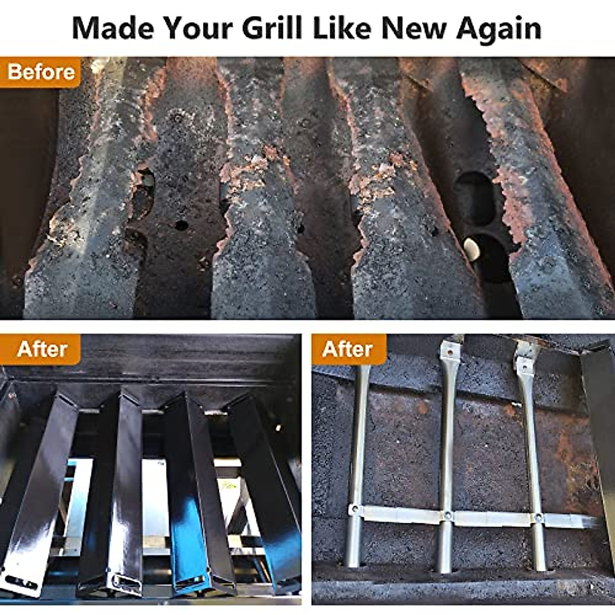 Adviace Replacement Parts for Charbroil 463211514 463211513 463211512 463211516 463211511 Classic 4 Burner Grills, 3 PCS Carry Over Tubes Carryover Tubes, 4 PCS Heat Tents Heat Shields, 4 Burners