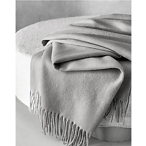 Throw Blanket with Decorative Fringe - Ultra Soft Accent Throw Blanket for Couch, Sofa & Bed Made with 100% Inner Mongolian Cashmere - Crafted Home Accessories - (Heather Grey, 60"x50") (Grey Heather)