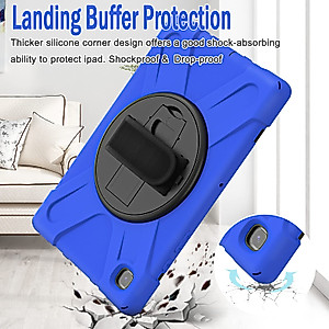 Rugged Case for Samsung Galaxy Tab A7 10.4" 2022/2020(SM-T500/T503/T505/T507/T509), Portable Hybrid Shock-Proof Cover with 360° Rotatable Hook&Loop Handle,Shoulder Strap (Blue)