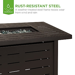 Best Choice Products Fire Pit Table 42in 50,000 BTU Rectangular Steel Propane Gas for Outdoor, Patio w/Burner Lid, Auto Ignition, Hideaway Tank Storage, Cover, Glass Beads - Dark Brown