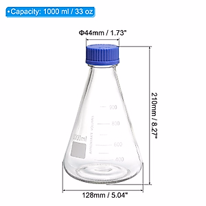 PATIKIL Erlenmeyer Flask, 1000ml Narrow Mouth Graduated Flasks with Screw Cap Borosilicate Glass Flasks with Printed Graduation for Lab, Experiment, Chemistry, Science Study