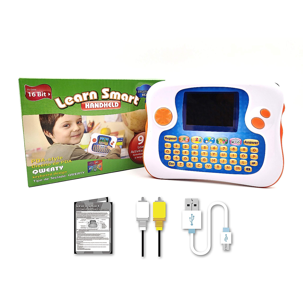 Learn Smart Handheld Language Learning Machine Early Education Device PDA Style Learning Resource 104 Learning Activities&Game English/Spanish Bilingual Support TV-Out Function 2.7”inch TFT Screen